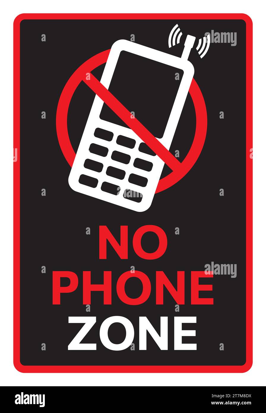 Telephone black warning stop sign icon. With text NO PHONE ZONE. Vector ...