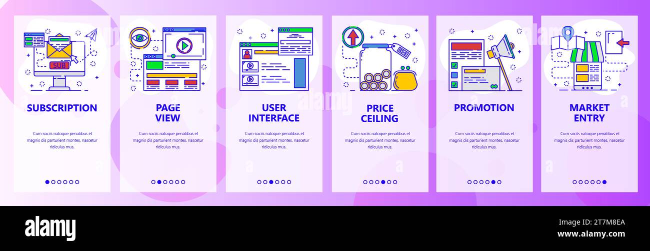 Mobile app onboarding screens. Email subscription, user interface ...