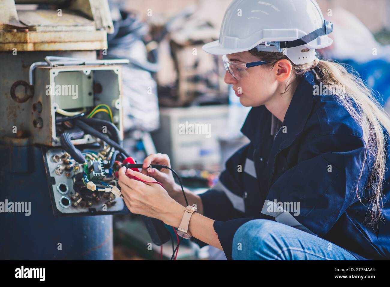 Electrical engineer checking Power Distribution Cabinet in the control ...