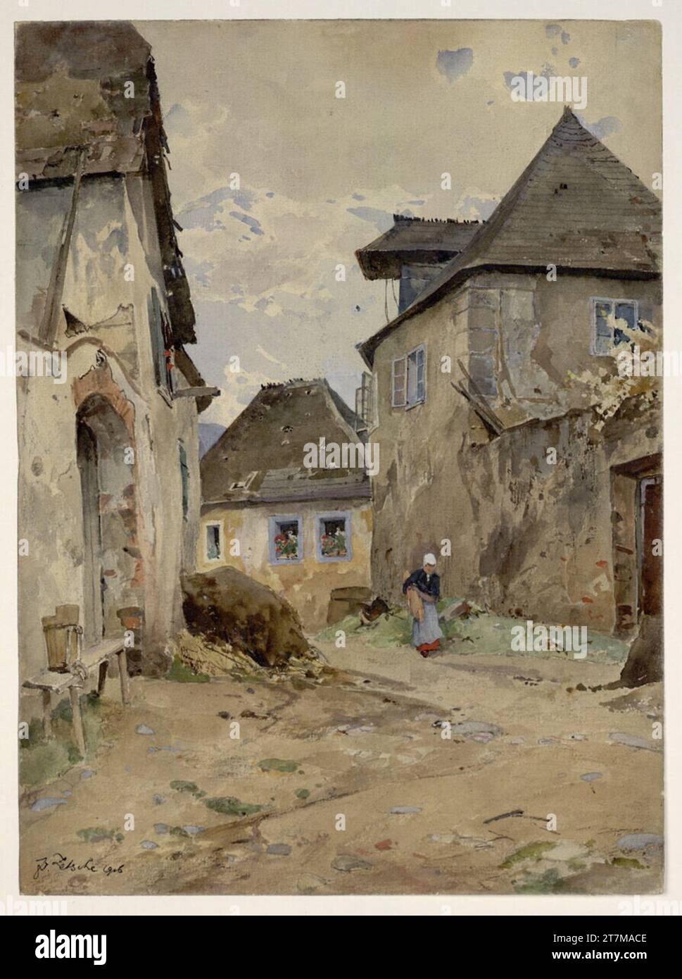 Eduard Zetsche At the castle in Weissenkirchen. Watercolor Stock Photo ...