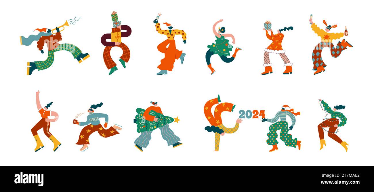 Fun Merry Christmas and Happy New Year collection of groovy, hippie ...