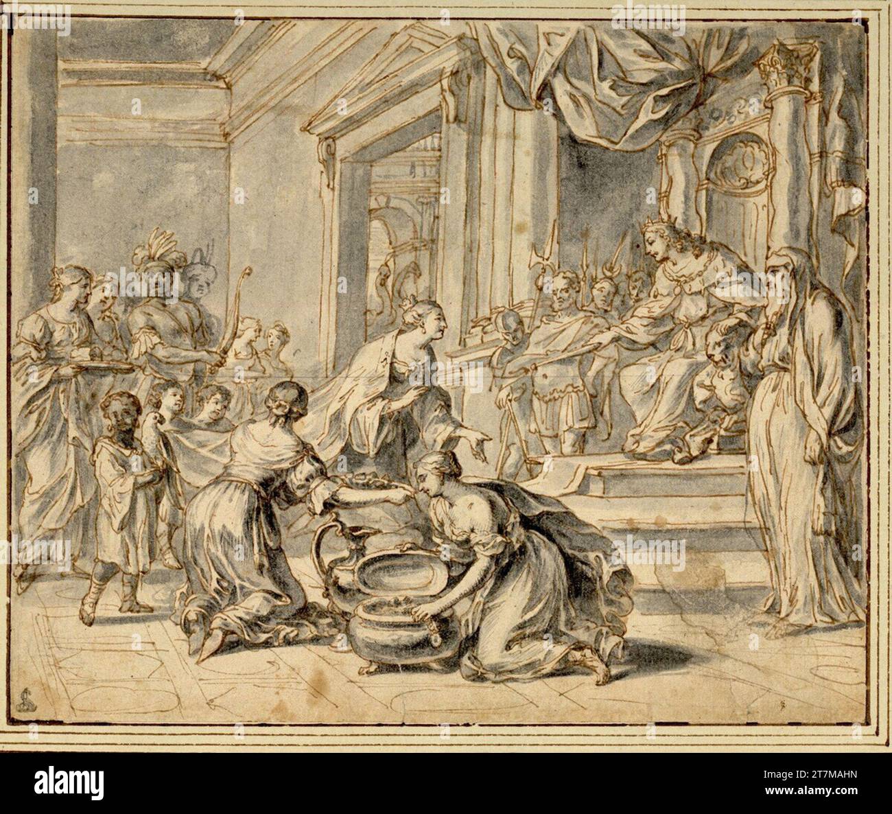 Gerard de Lairesse The Queen of Saba ahead of King Solomon. Feder in ...