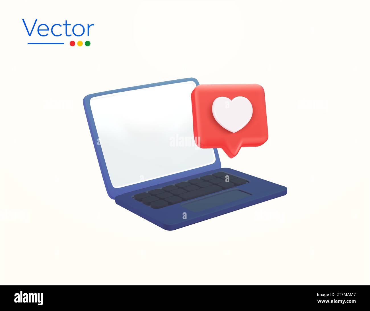 3D Laptop with like or love icon. Social media marketing concept. Heart ...