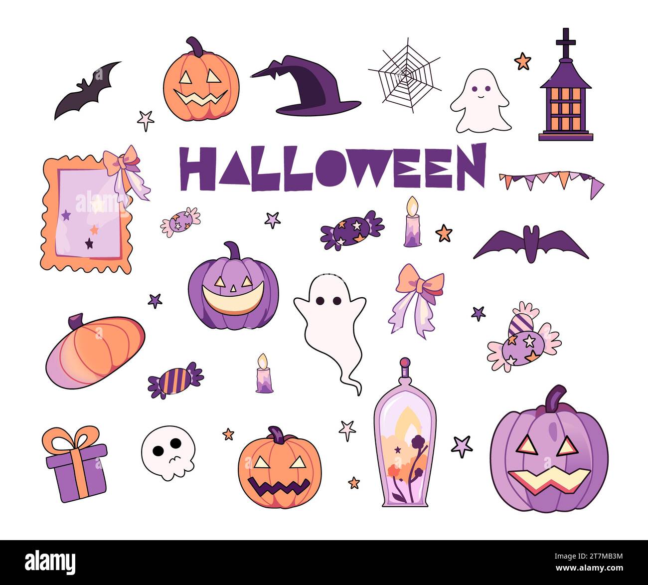 An arrangement of assorted Halloween-themed stickers Stock Photo - Alamy