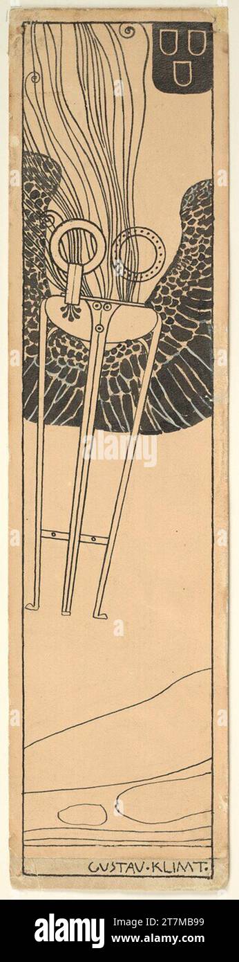 Gustav Klimt Flying triple (illustration for "ver sacrum"). Ink and ...