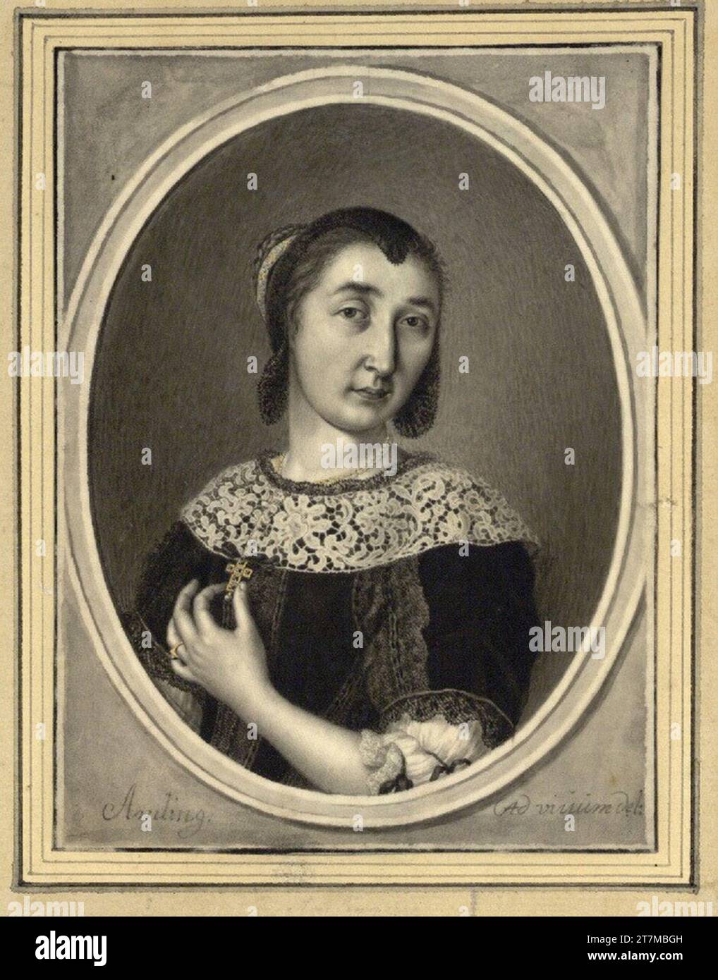 Carl Gustav Amling Oval half -length portrait of a citizen woman. Gray ...