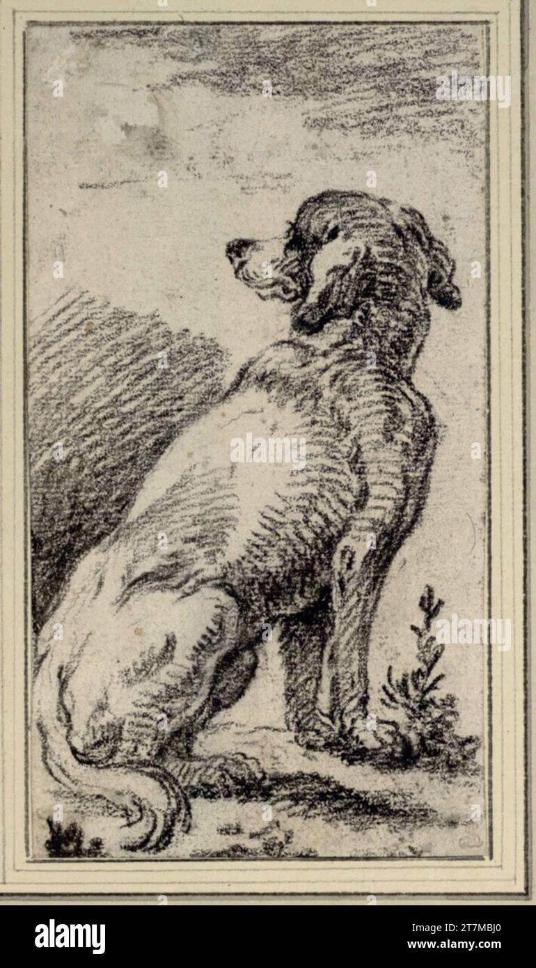Philipp Peter Roos Sitting hunting dog (back view). Black chalk Stock ...