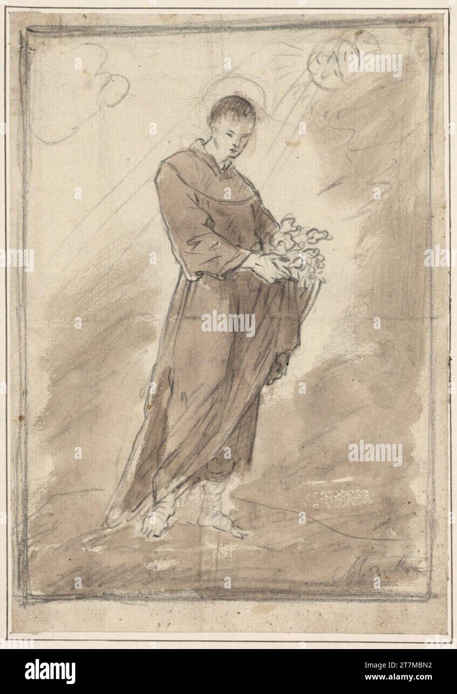 Mariano Salvador de Maella A standing saint. Pencil, laved Stock Photo ...