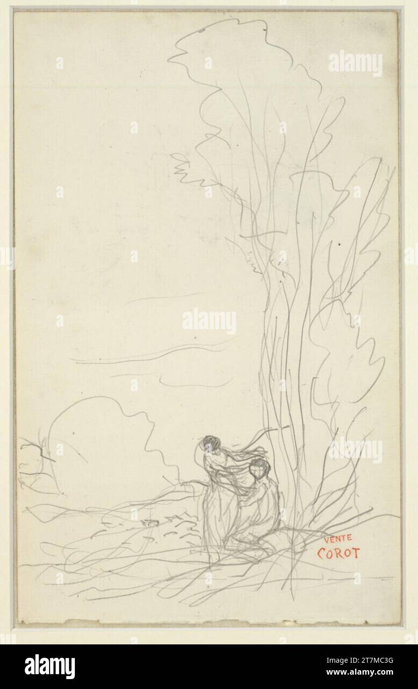 Jean-Baptiste Camille Corot Landscape with two figures. Pencil, the ...