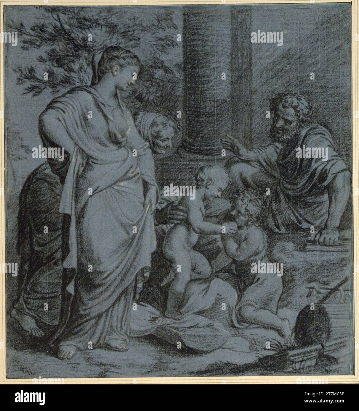 Ernst Andreas Dietrich Clan Christi. Black fat chalk and white chalk on ...