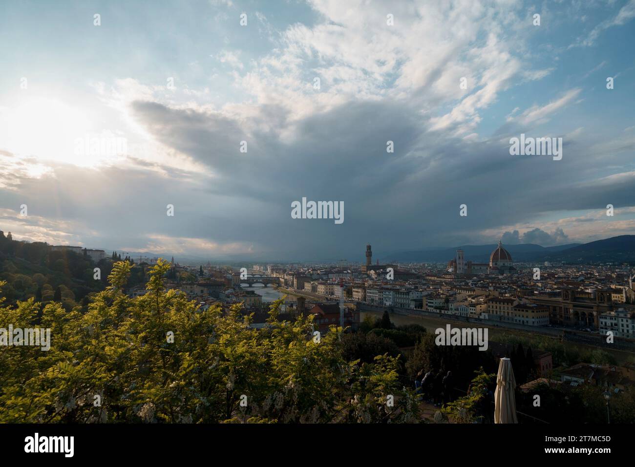 An aerial view of Florence from Piazza Michelangelo with a gathering ...