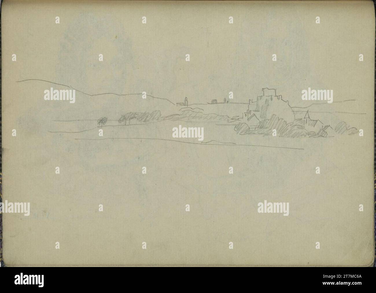 Franz Wacik Small landscape sketch with castle ruins (Thebes/Devin ...
