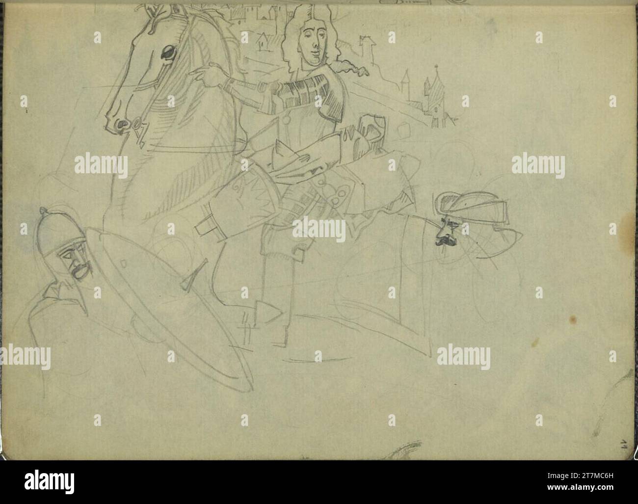 Franz Wacik Prince Eugen on horseback. Pencil 1915 , 1915 Stock Photo ...