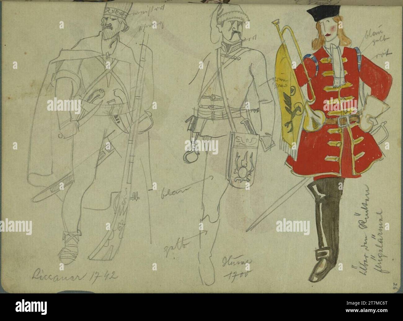 Franz Wacik Liccaner, Husar, trumpeter, all with color information ...