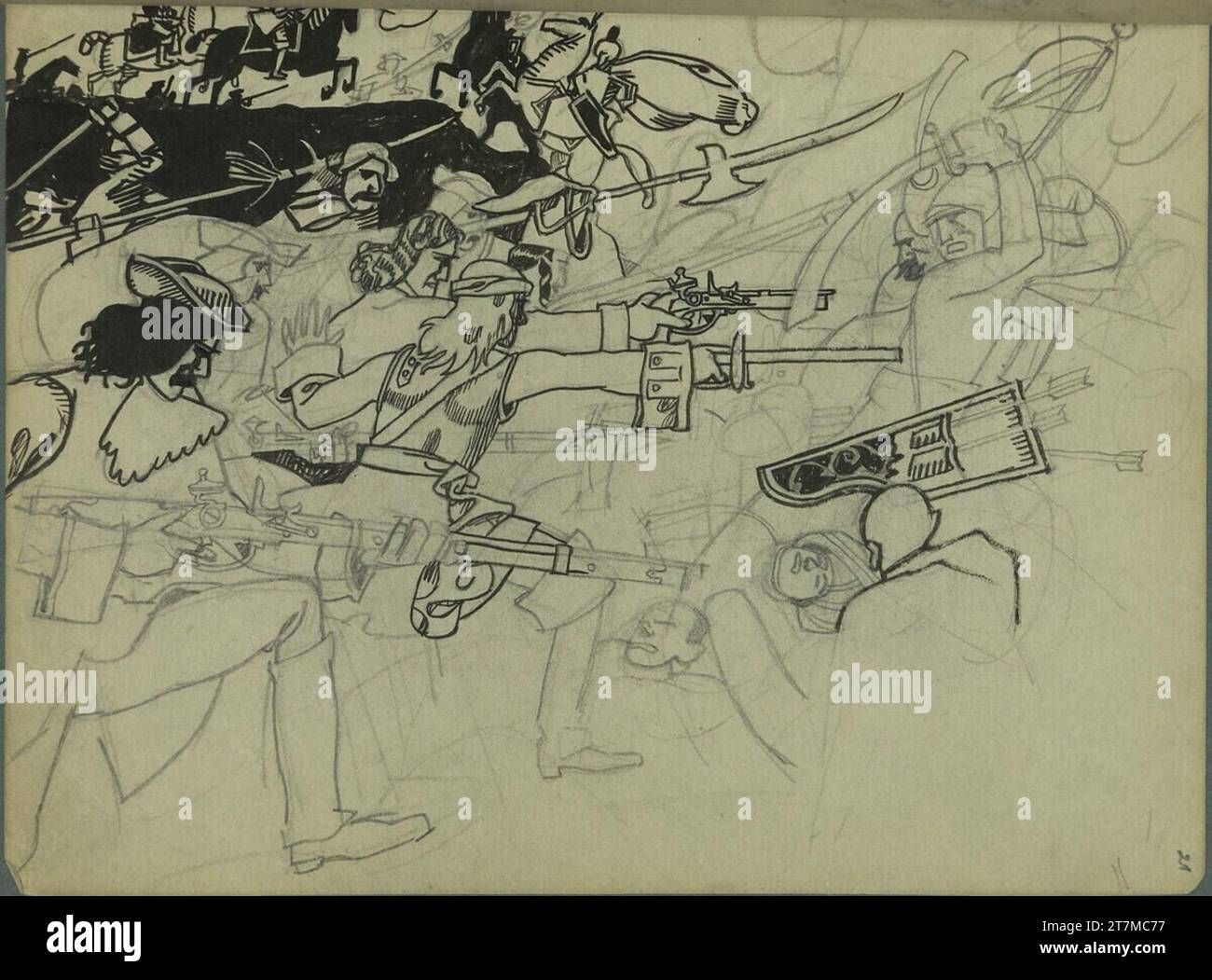 Franz Wacik Battle scene. Pencil; Ink in black 1915 , 1915 Stock Photo ...