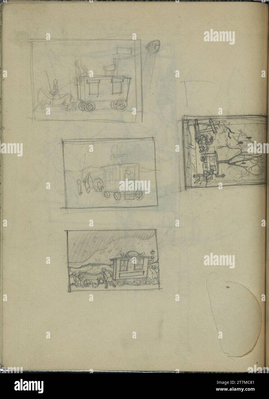 Franz Wacik Various small composition sketches with a horse -drawn ...