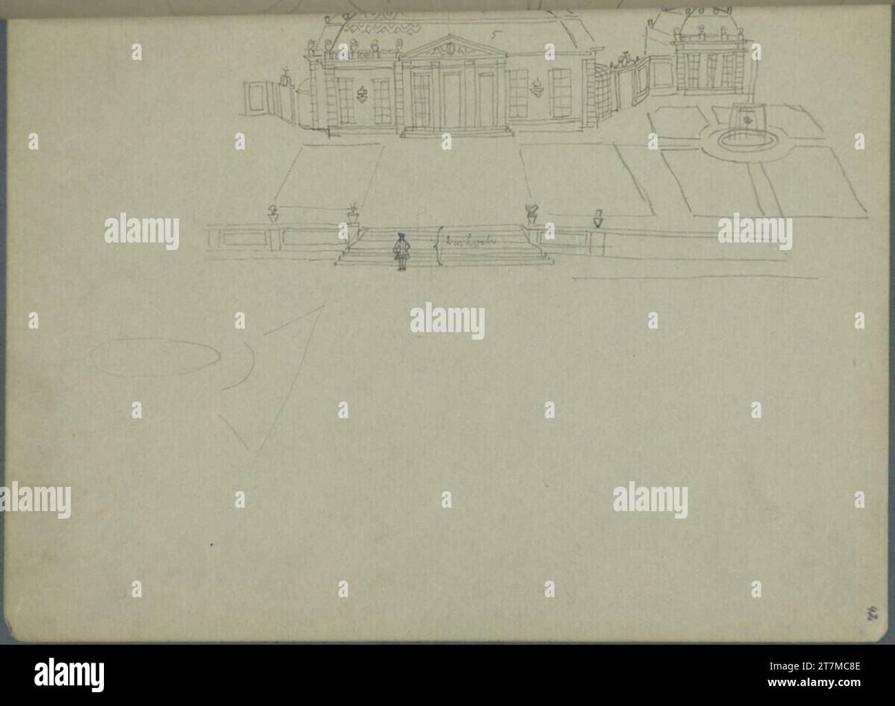 Franz Wacik Trianon de Porcelaine Castle with a park. Pencil 1915 ...