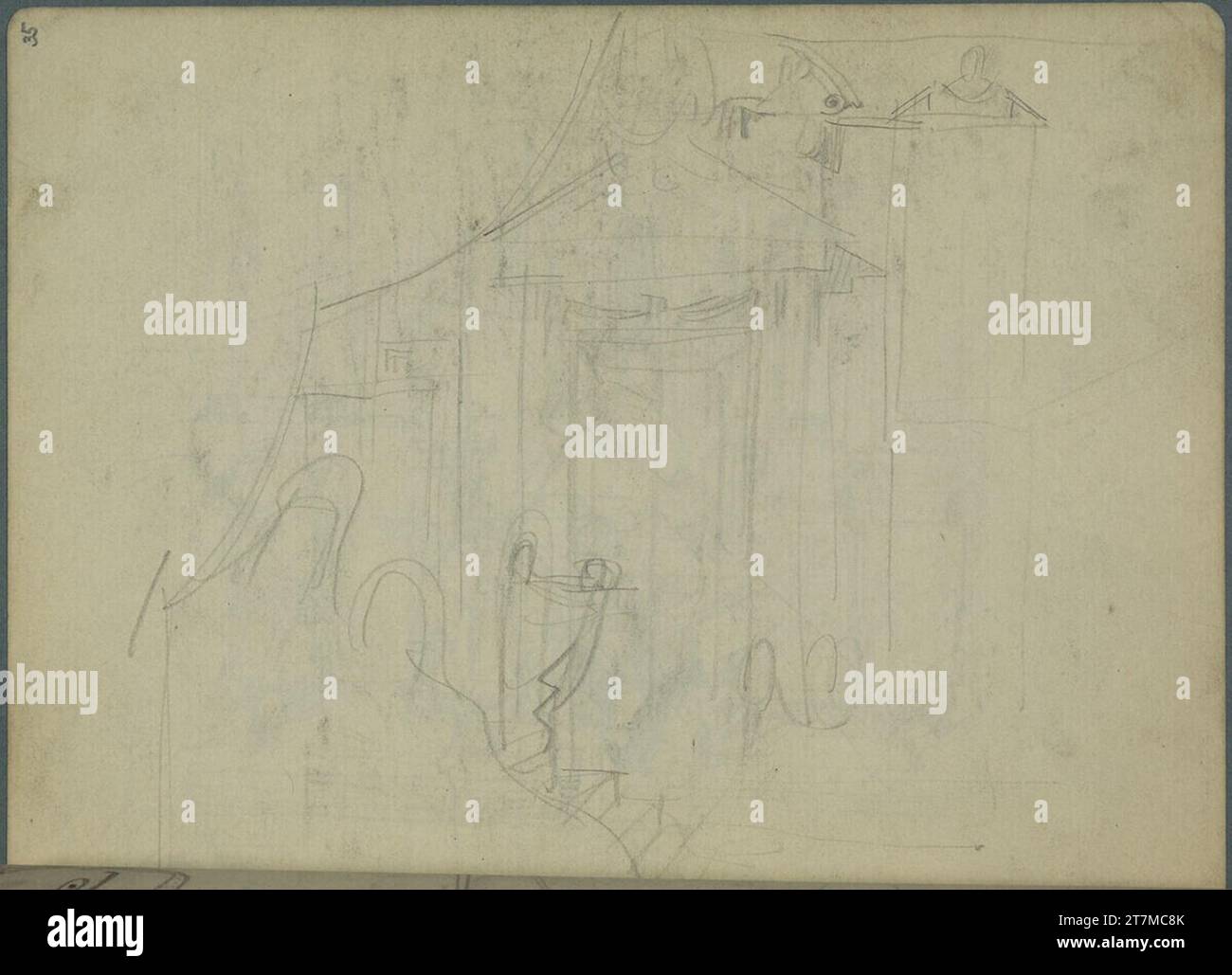 Franz Wacik Rough architecture sketch with figures in front of it ...