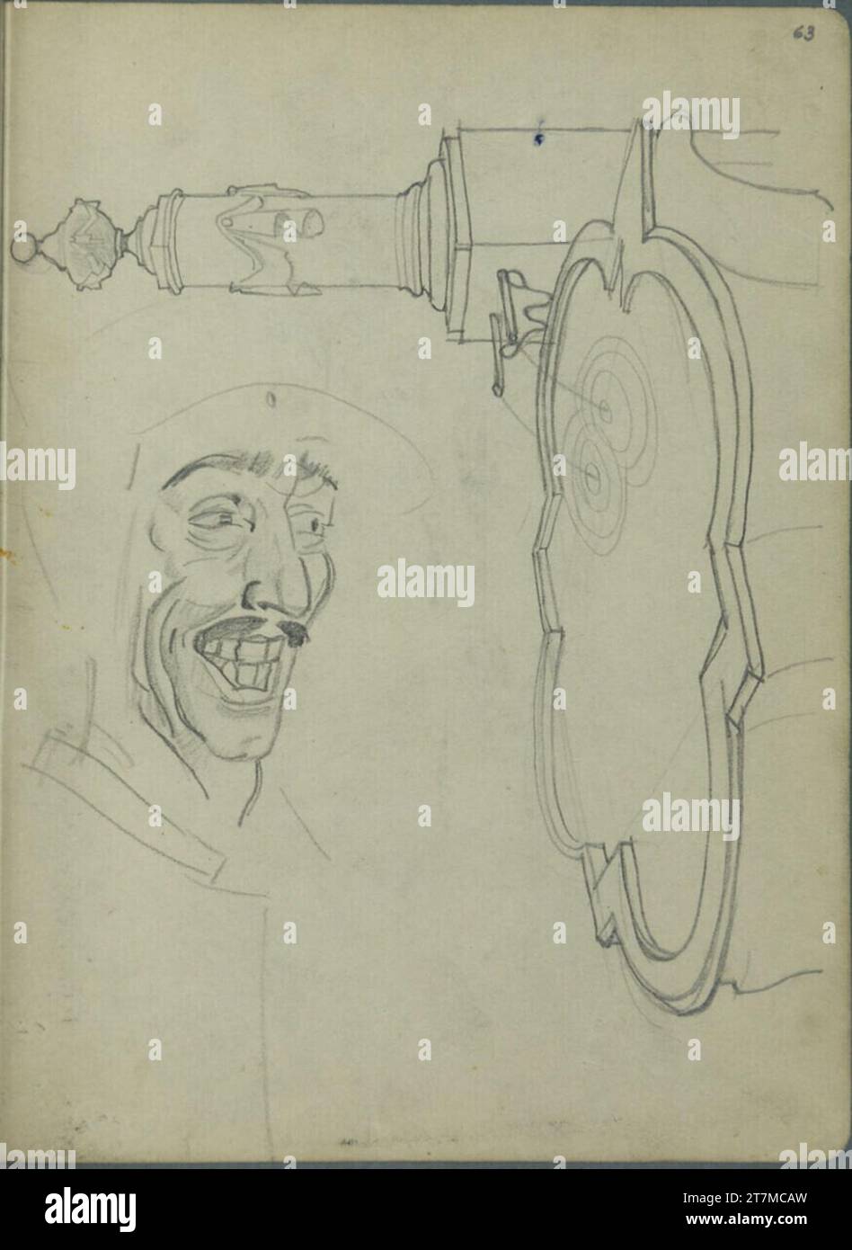 Franz Wacik Sketch of a fountain; Caricature of a laughing (crossed ...
