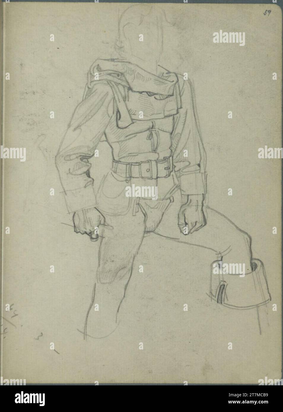 Franz Wacik Sketch of a soldier in stulp boots; Invoice. Pencil 1915 ...