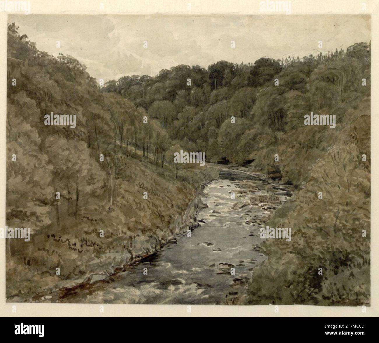 Frederick Christian Lewis (The Older) River through forest area. Traces ...