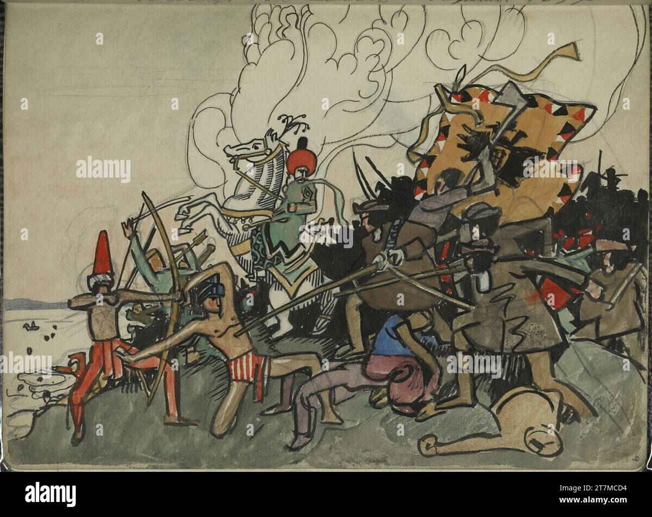 Franz Wacik Slaughter scene (Battle of Zenta on Theiss). Watercolor and ...