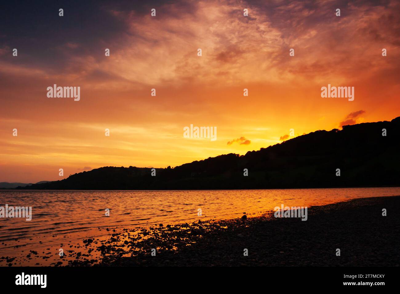 Golden sunset over Lake Bala, Llyn Tegid, Bala, Gwynedd, Wales Stock ...