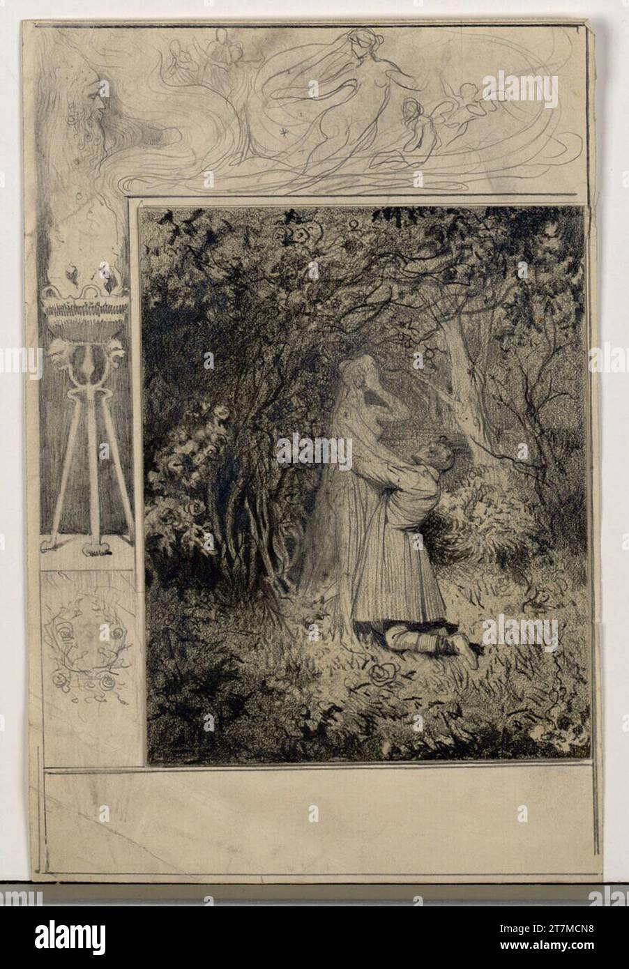 Carl Leopold Hollitzer Design: lovers. Pencil, smaller cardboard glued ...