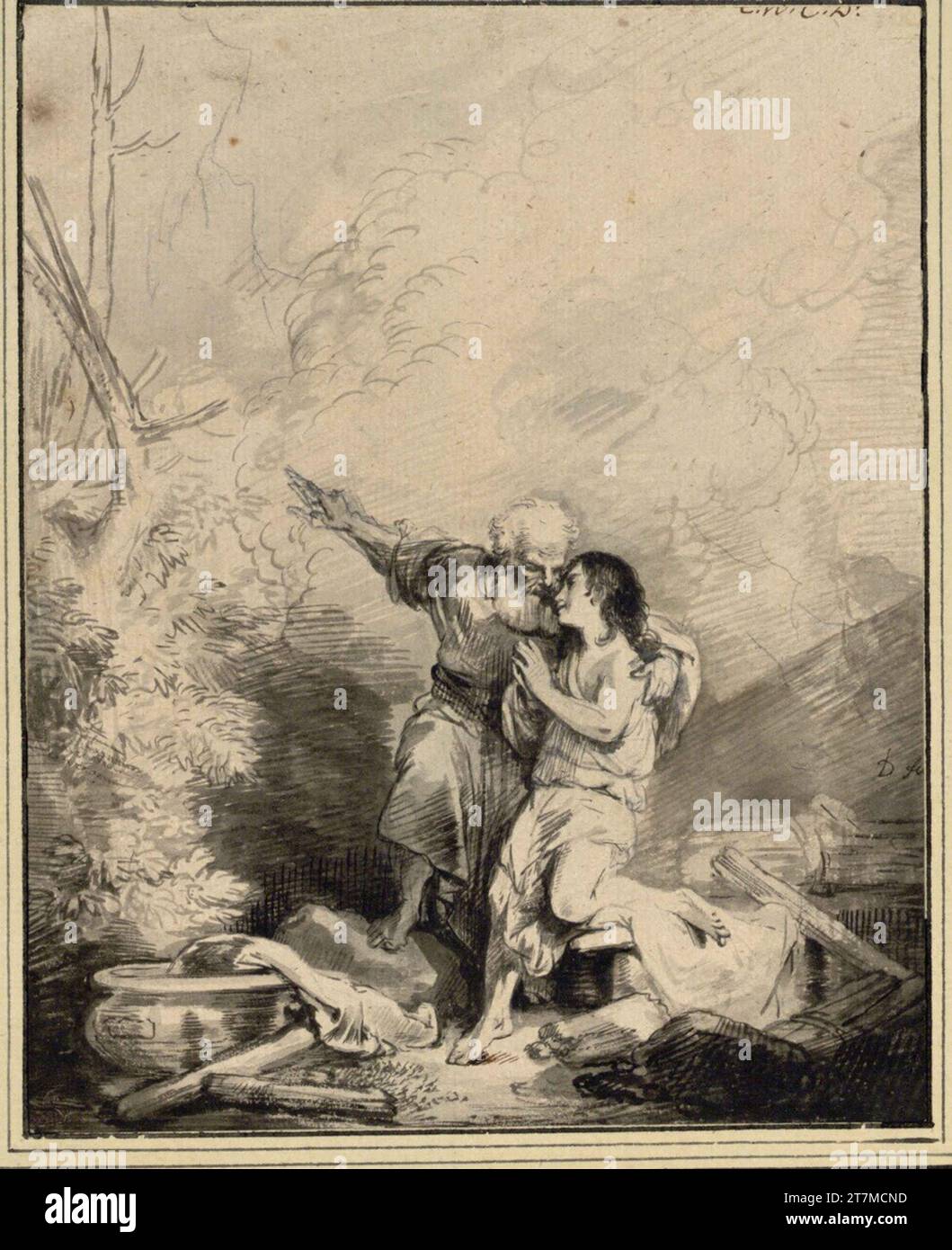 Christian Wilhelm Ernst Dietrich Sacrifice of the Isaac. Leading handle, brush in dark gray ...