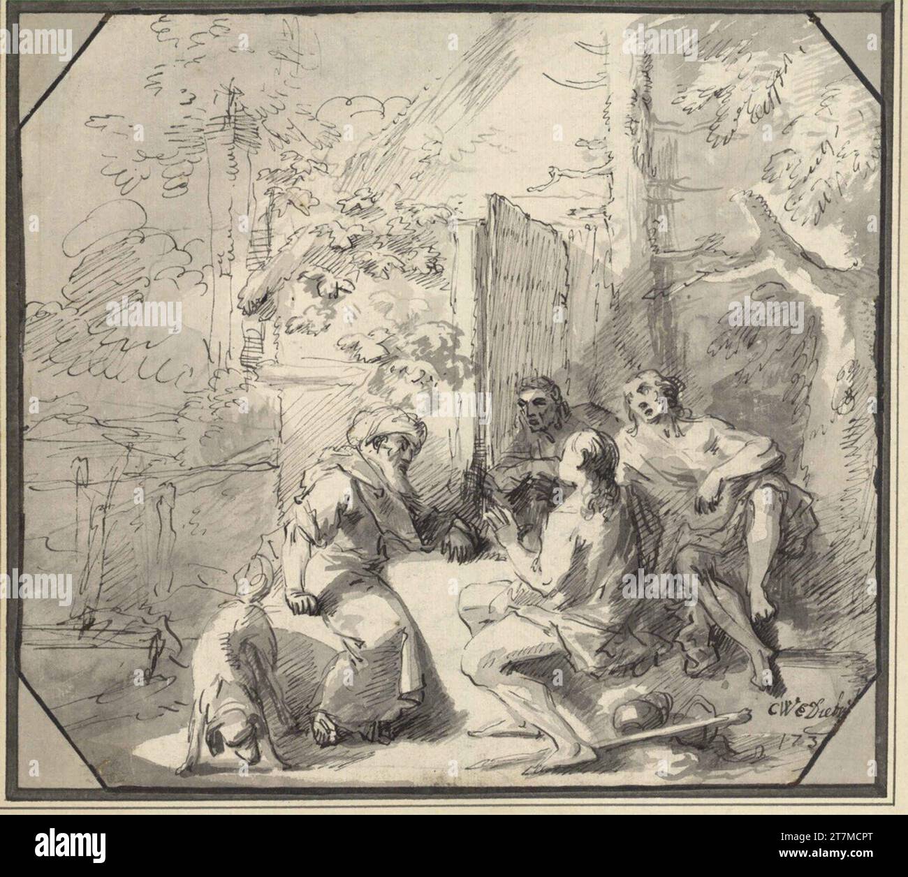 Christian Wilhelm Ernst Dietrich The three angels at Loth. Stone chalk ...