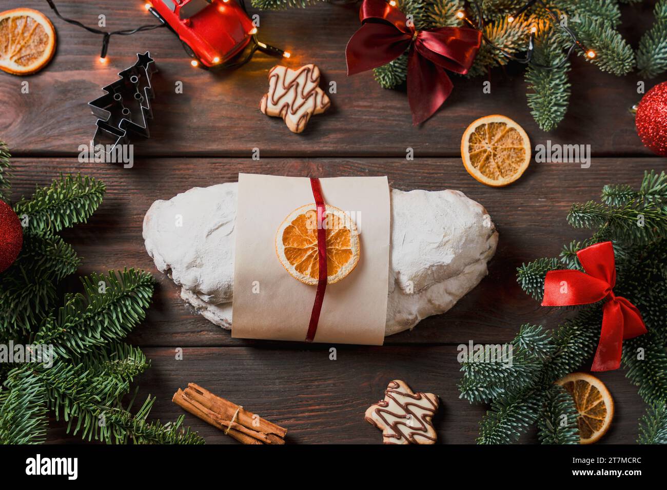 Christmas stollen with marzipan and fruits, German fruit cake for ...