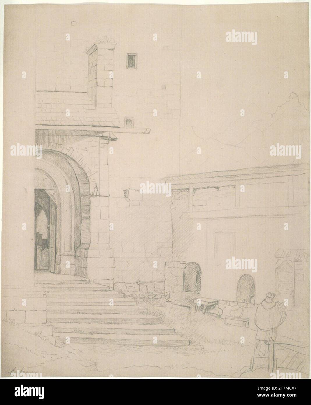 Matthias Rudolf Toma Entrance to a church, clergyman in the enclosure ...