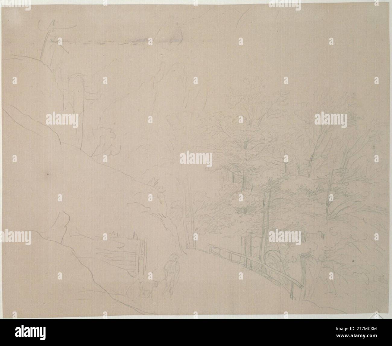 Matthias Rudolf Toma Bauer with a goat on the rope on a forest path ...