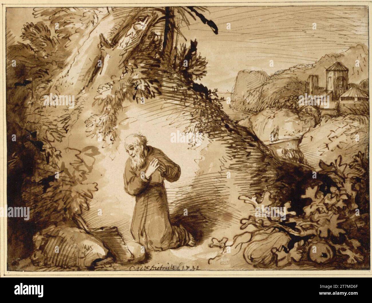 Christian Wilhelm Ernst Dietrich Saint hermit in prayers. Feder in ...
