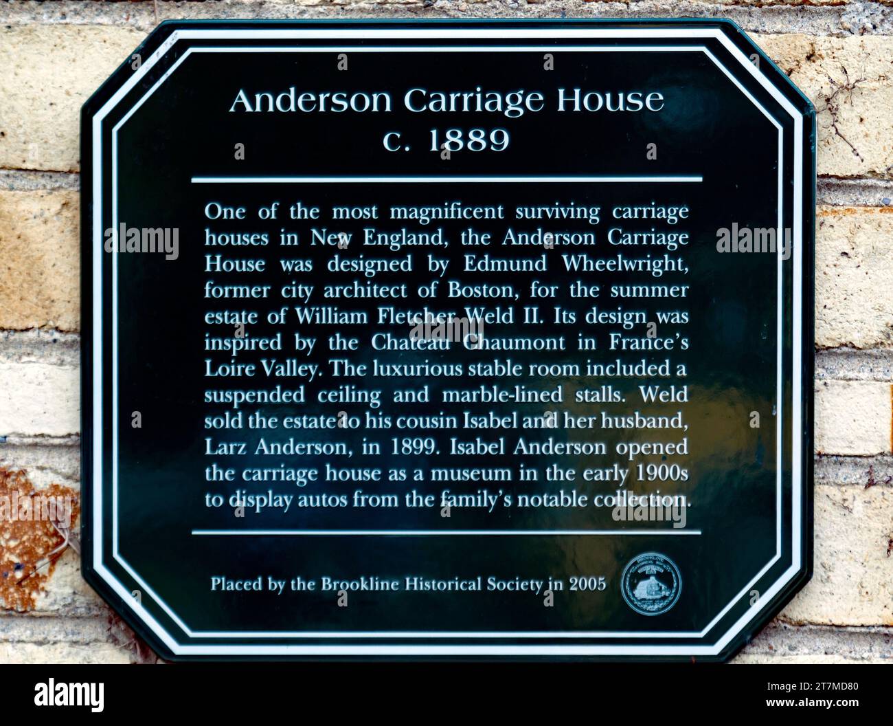 Plaque describing the Larz and Isabel Anderson's Carriage House, in ...