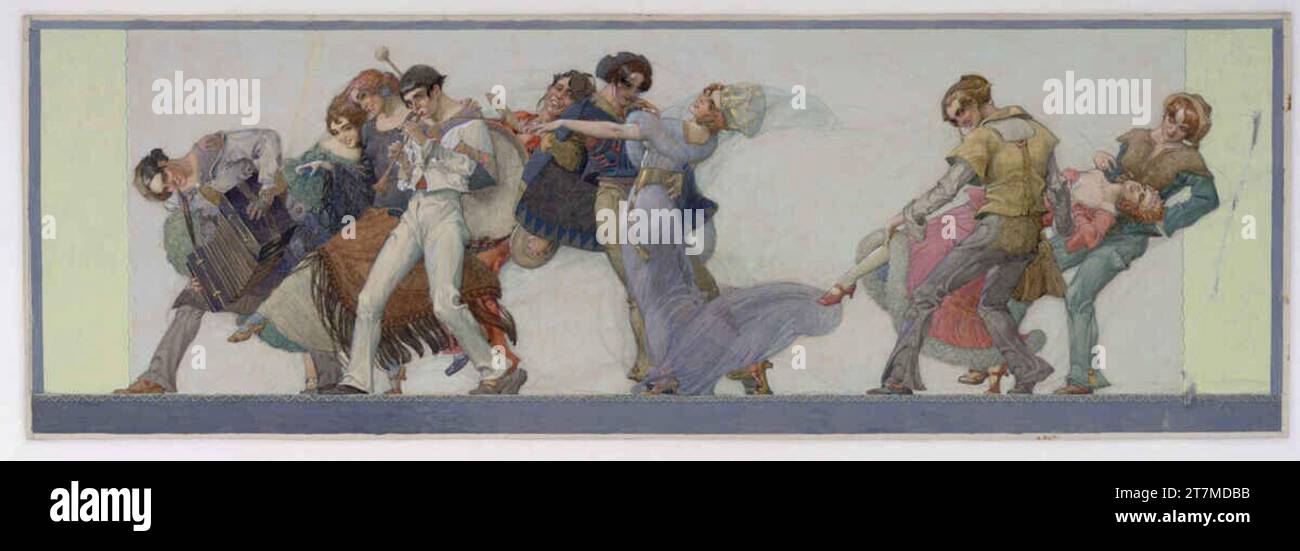 Sergius Hruby Carnival train. Watercolor, cover color; Label: pencil ...