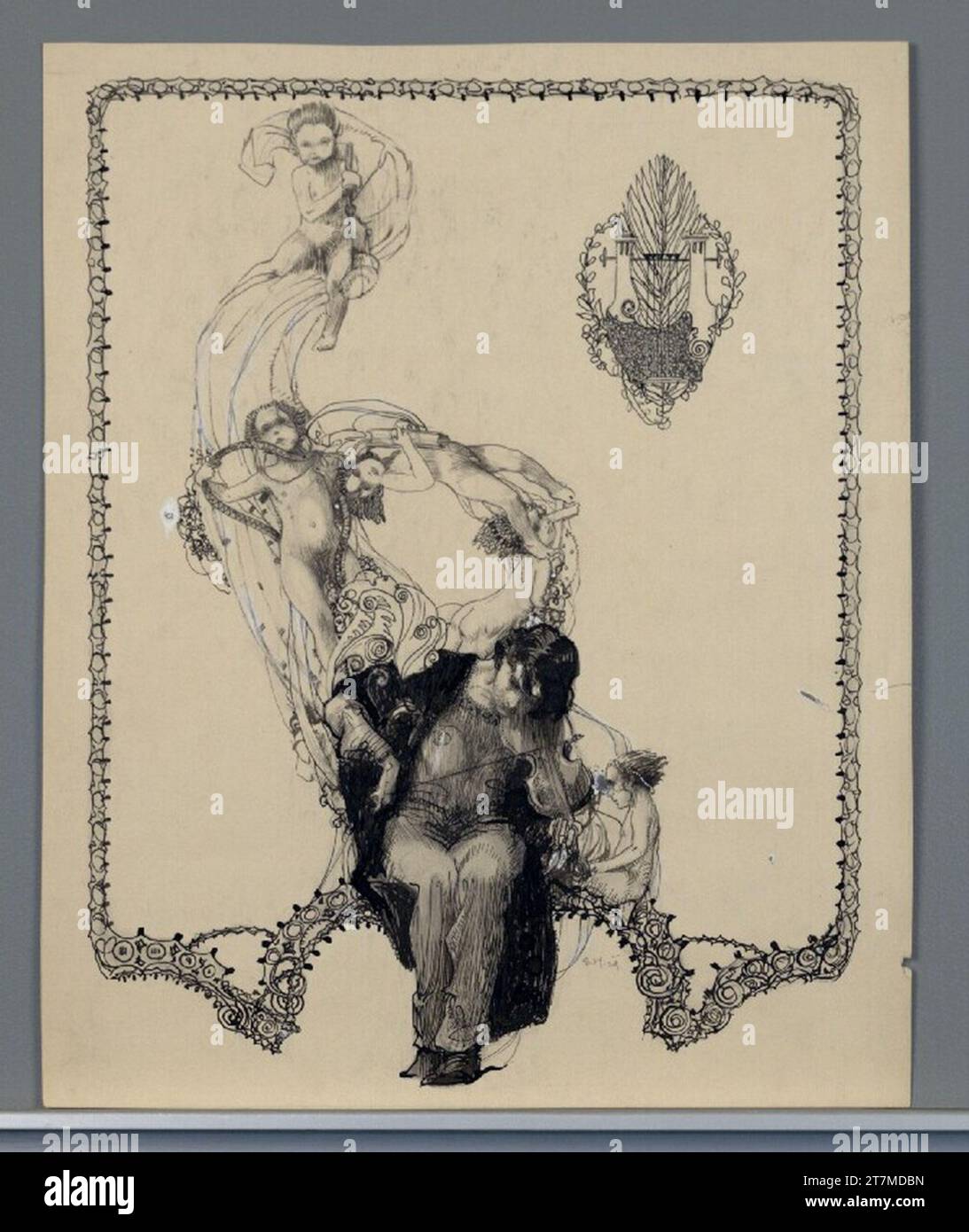 Sergius Hruby Design with violin player. ink 1929 , 1929 Stock Photo ...