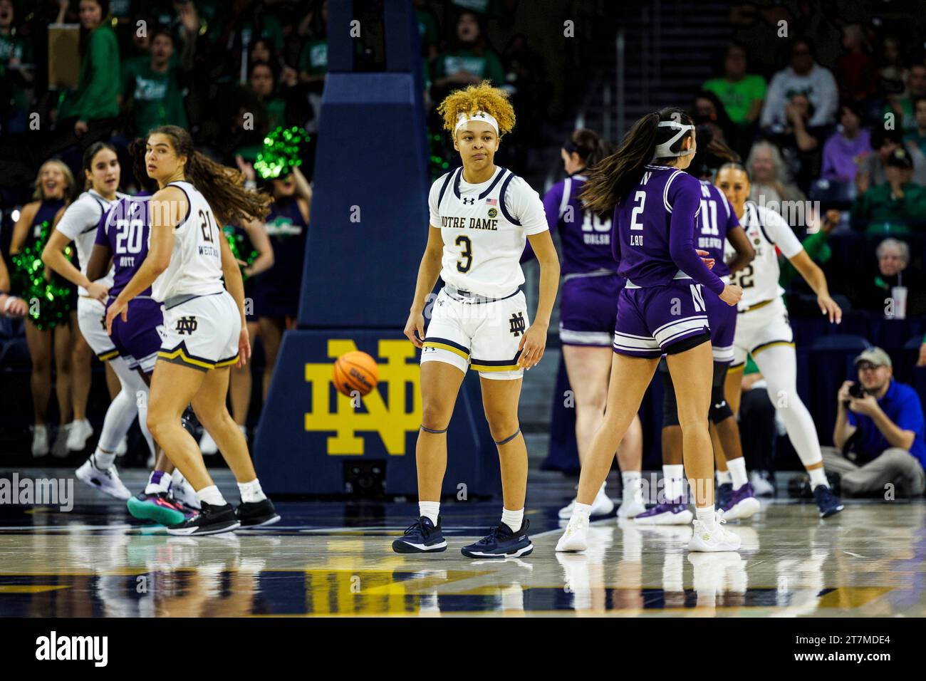 South Bend, Indiana, USA. 15th Nov, 2023. Notre Dame guard Hannah Hidalgo (3) looks to the bench ...