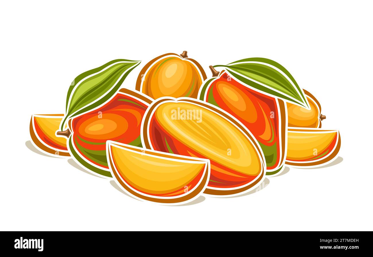 Vector logo for Mango, decorative horizontal poster with outline ...