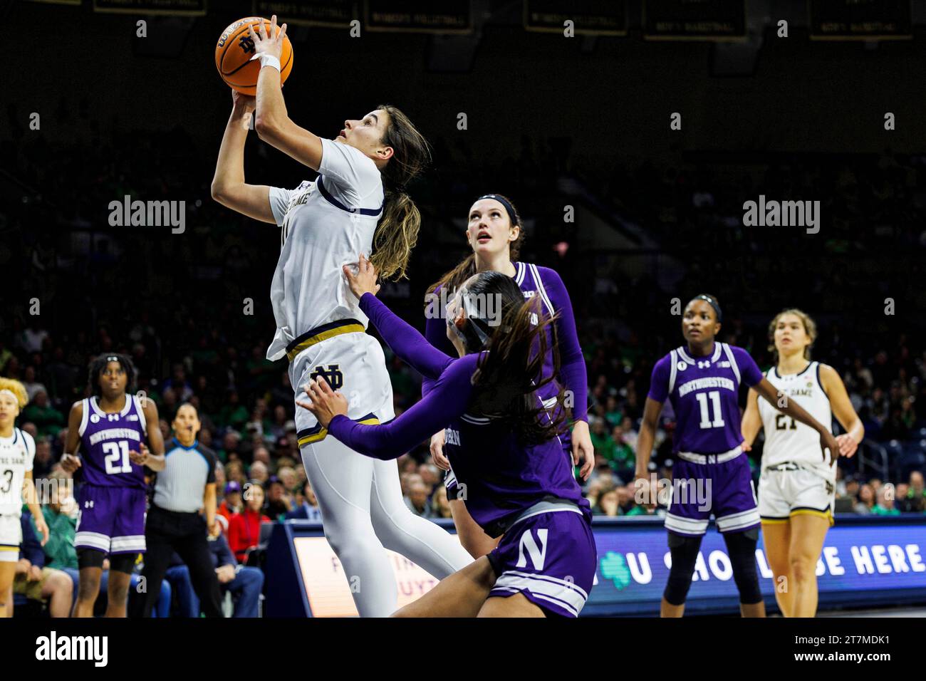 South Bend, Indiana, USA. 15th Nov, 2023. Notre Dame guard Sonia Citron (11) goes up for a shot ...