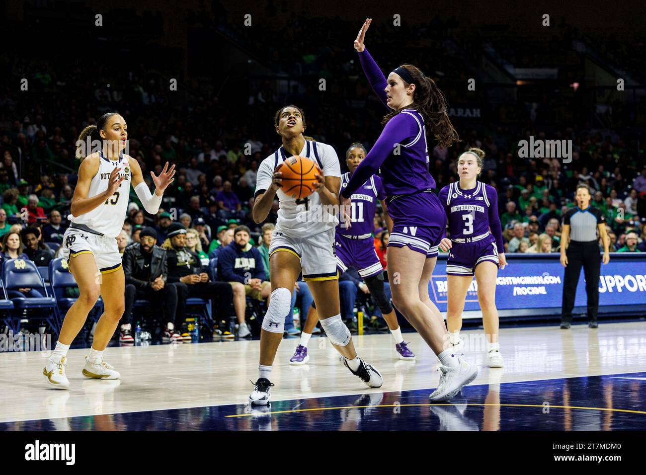 South Bend, Indiana, USA. 15th Nov, 2023. Notre Dame guard Cassandre Prosper (4) drives to the ...