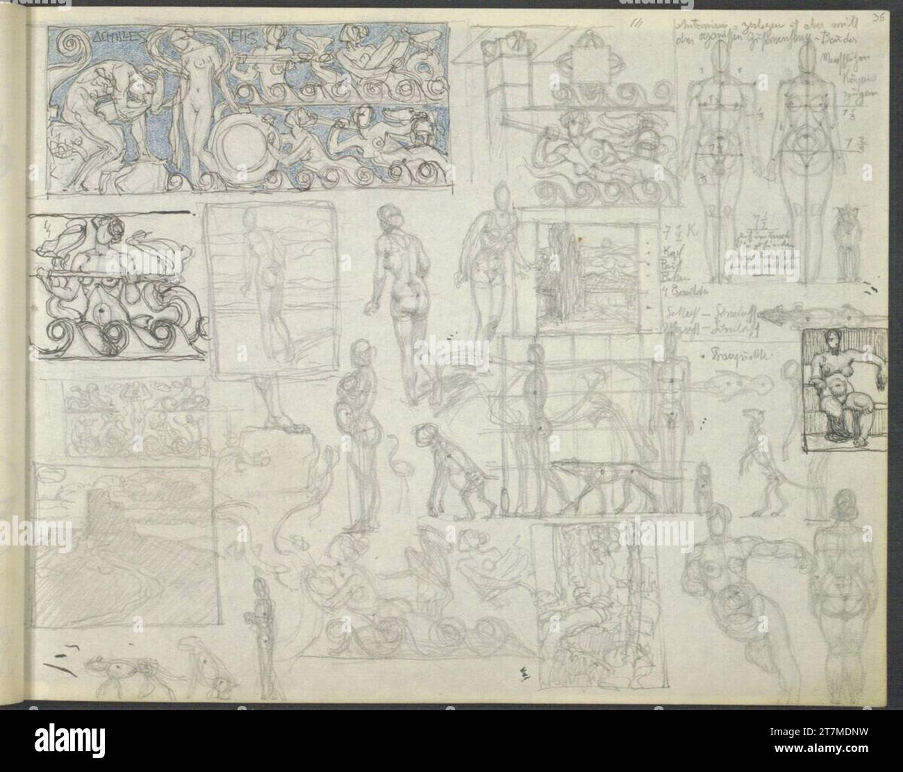 Alexander Rothaug Different sketches. Pencil; Ink feather; Blue colored ...