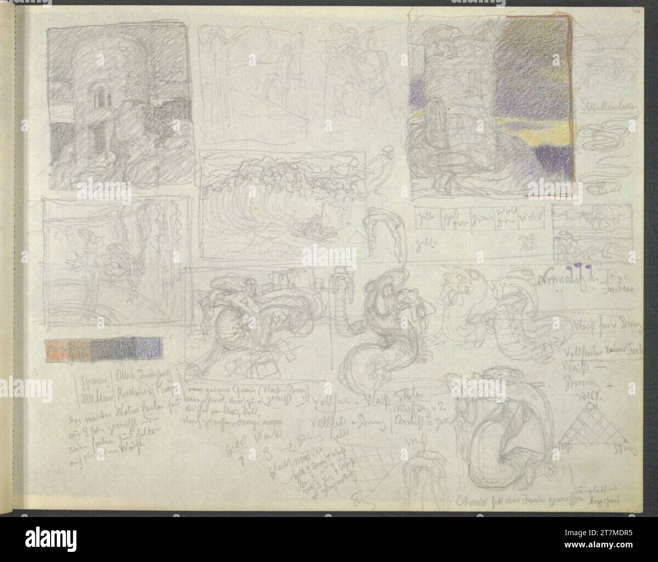 Alexander Rothaug Different sketches. Pencil; color pencil around 1930 ...