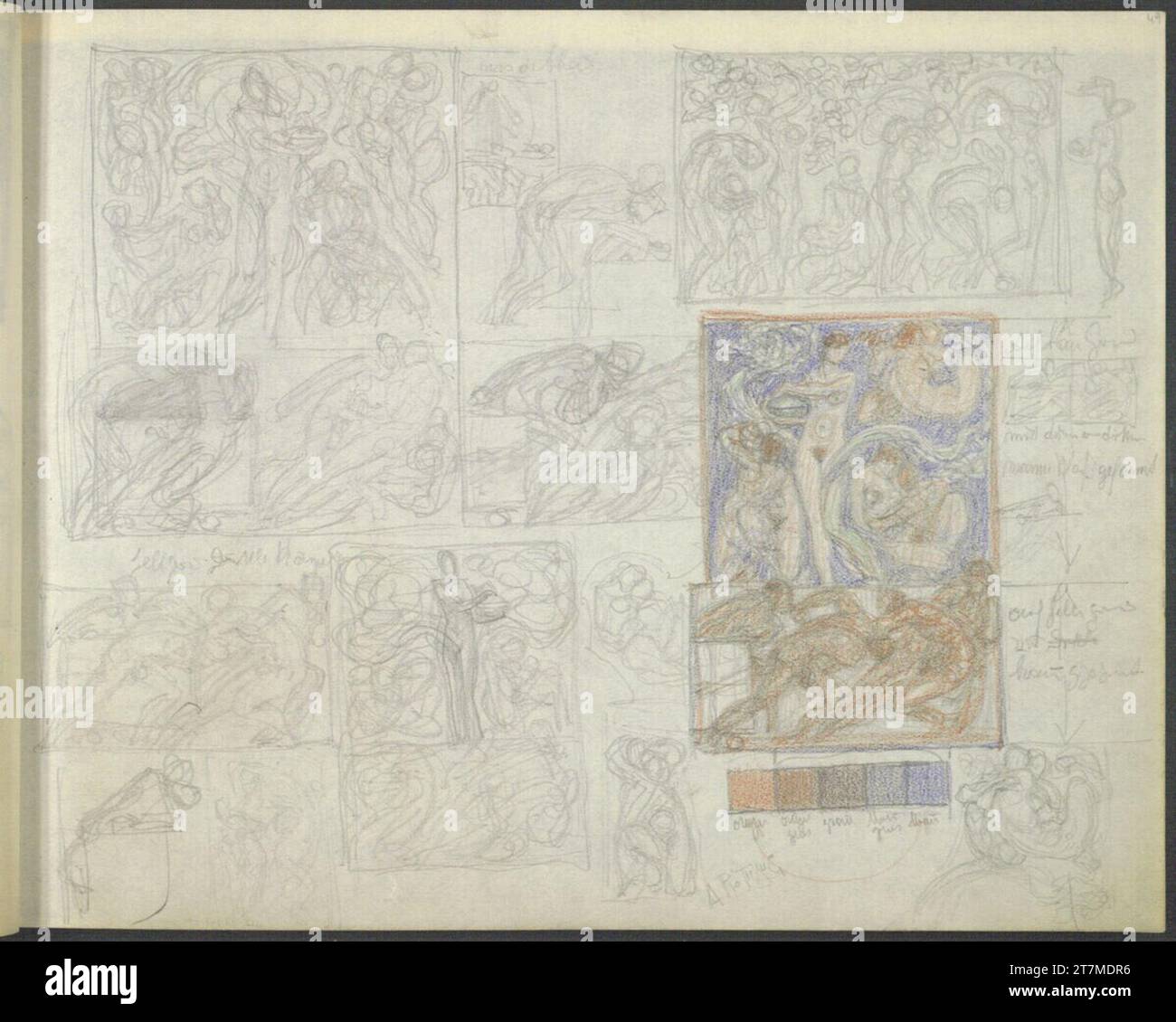 Alexander Rothaug Different sketches. Pencil; color pencil around 1930 ...