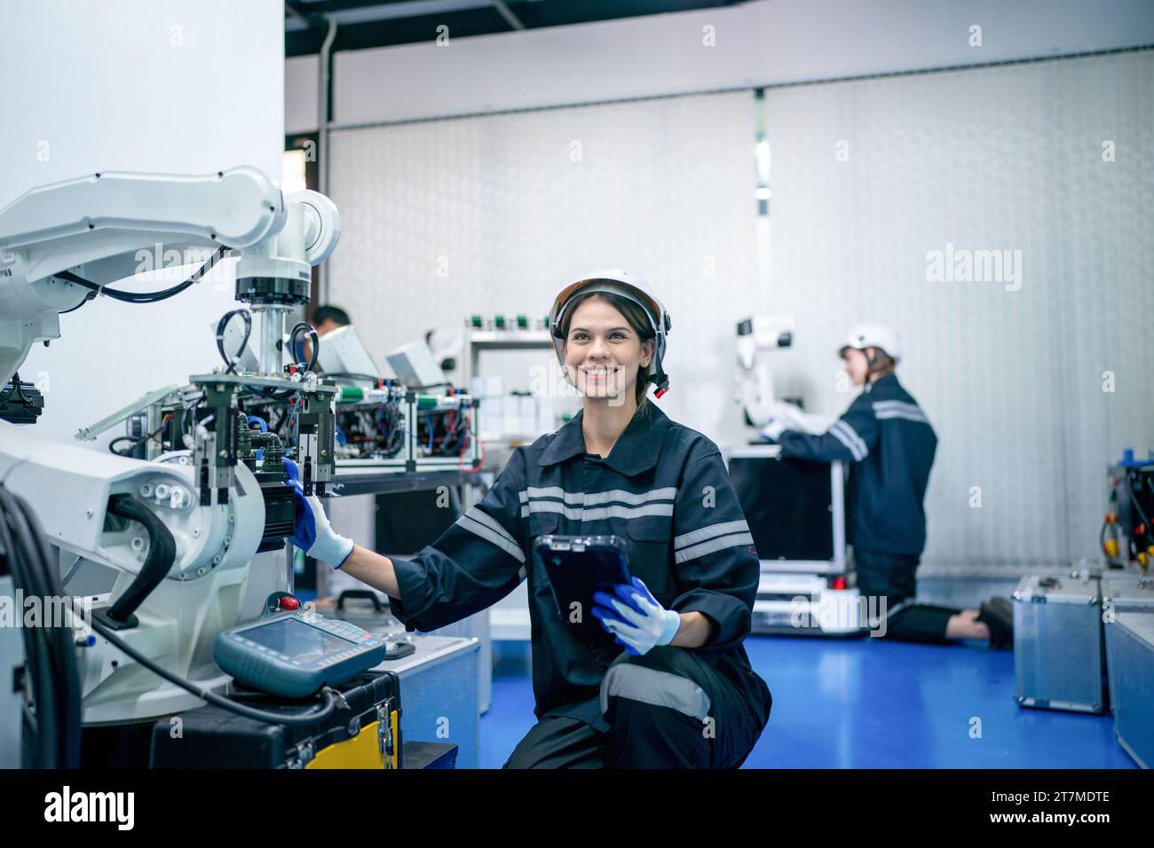 Mechanical engineering team working in robotic technology lap for ...
