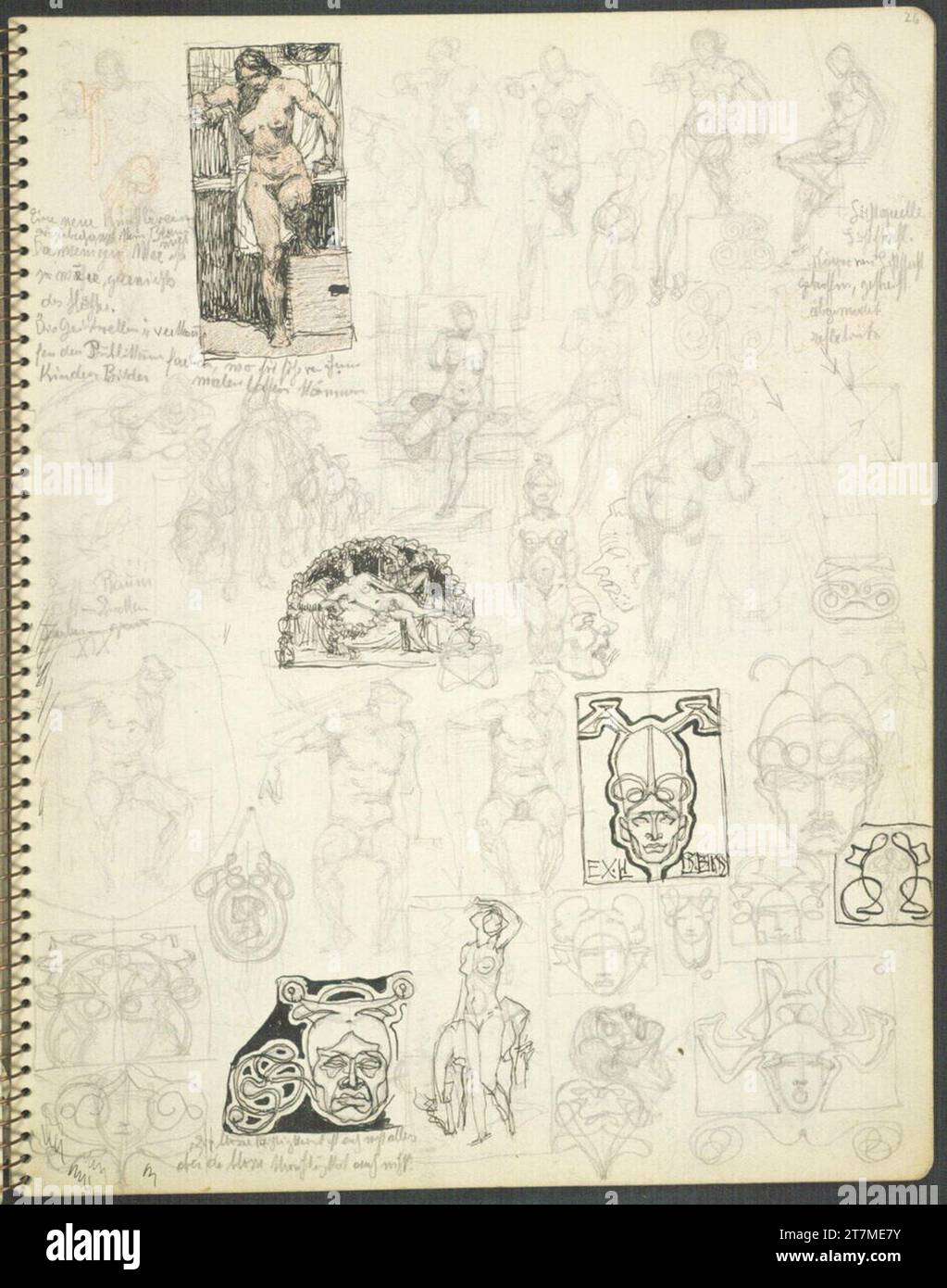 Alexander Rothaug Different sketches. Pencil; Ink feather; Reddish ...
