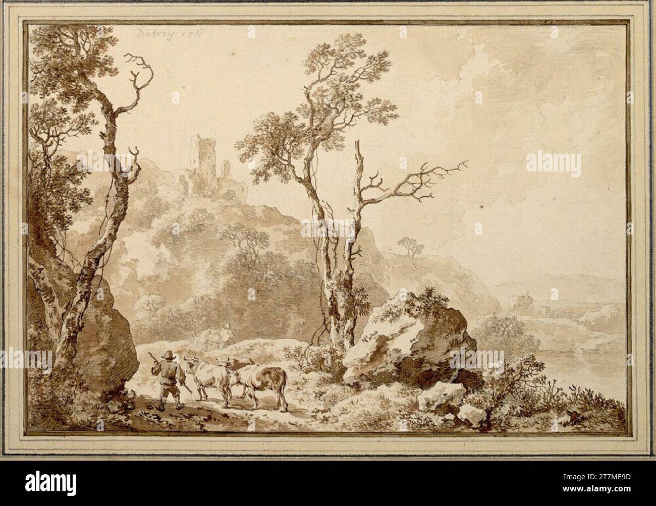 Christian Wilhelm Ernst Dietrich Italian ruins with cattle drivers ...