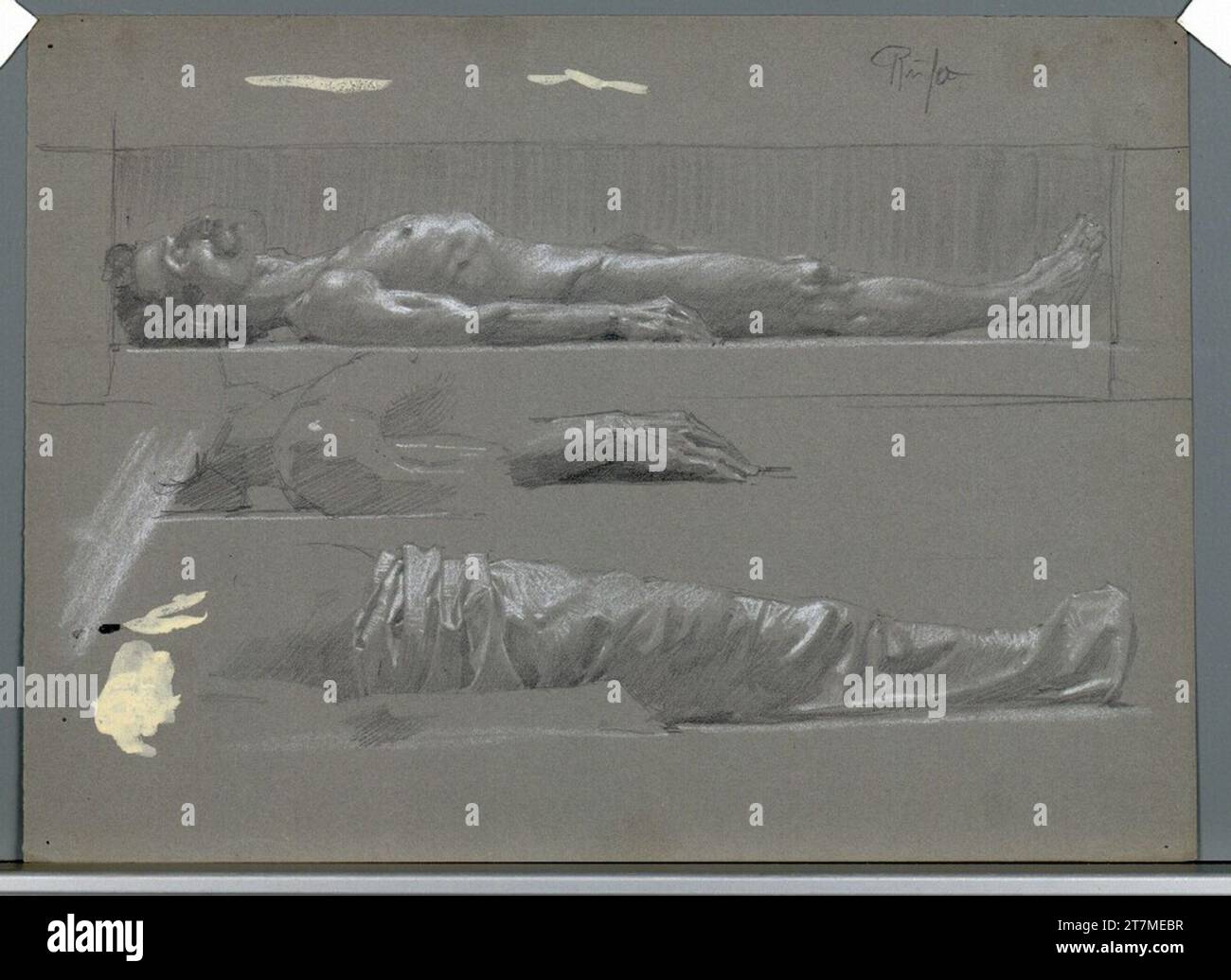 Alexander Rothaug Lying, hand and leg study. Pencil, chalk, whipped ...