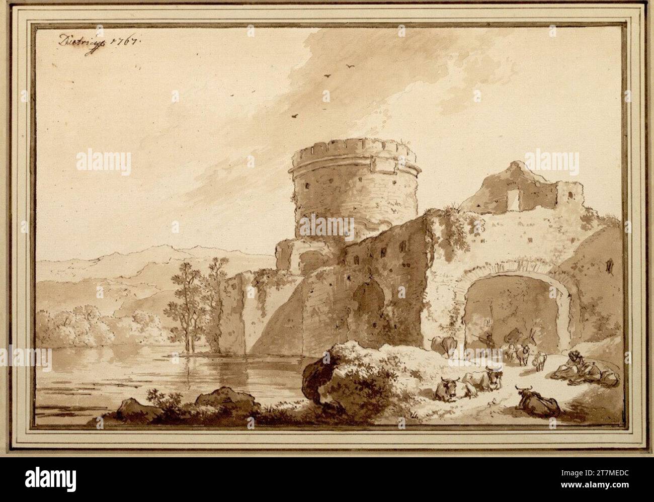Christian Wilhelm Ernst Dietrich Old city gate and tower at the water ...