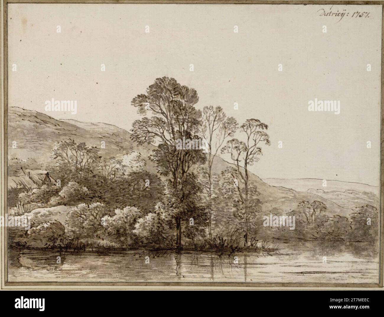 Christian Wilhelm Ernst Dietrich River landscape. Feder in dark brown ...